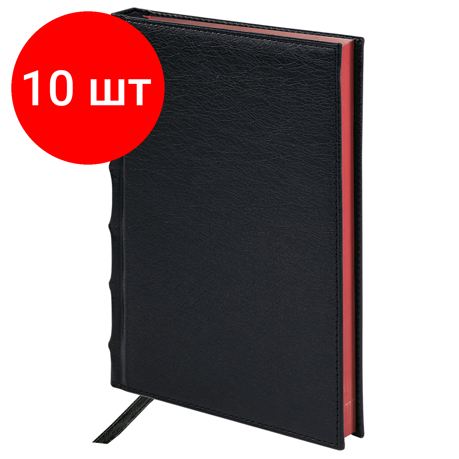 Комплект 10 шт, Ежедневник недатированный А5 138х213 мм BRAUBERG "Black Jack" под кожу, 160 л, черный, 123844