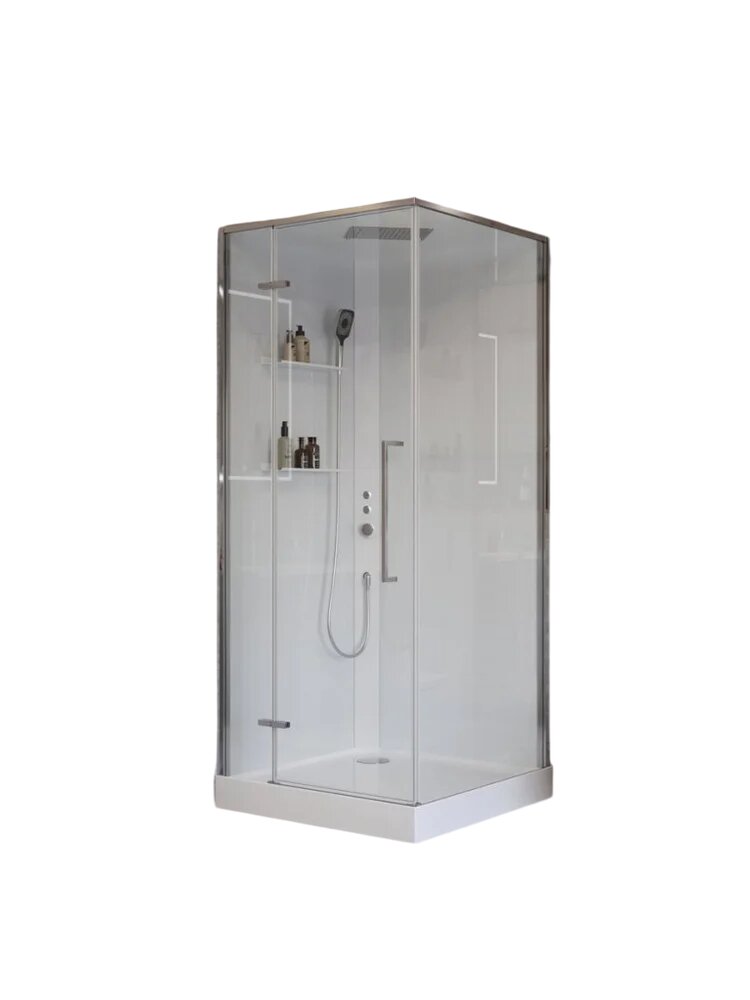 Душевая кабина BelBagno Uno UNO-CAB-A-1-90-C-Cr-Bi-TOP-L низкий поддон, стеклянная, 90x90, квадратная, с распашной дверью, закрытая (с крышей), без гидромассажа, с функцией тропический душ