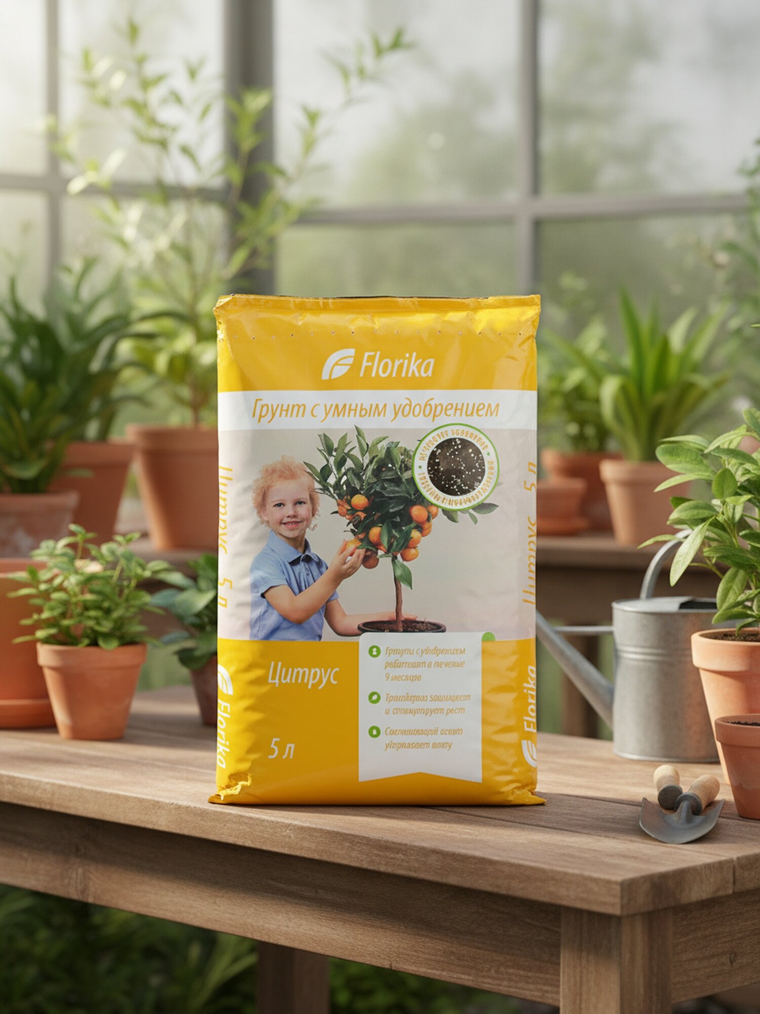 Грунт Florika Цитрус 5 л для лимонов, мандаринов и апельсинов, питательный субстрат с торфом и доломитовой мукой