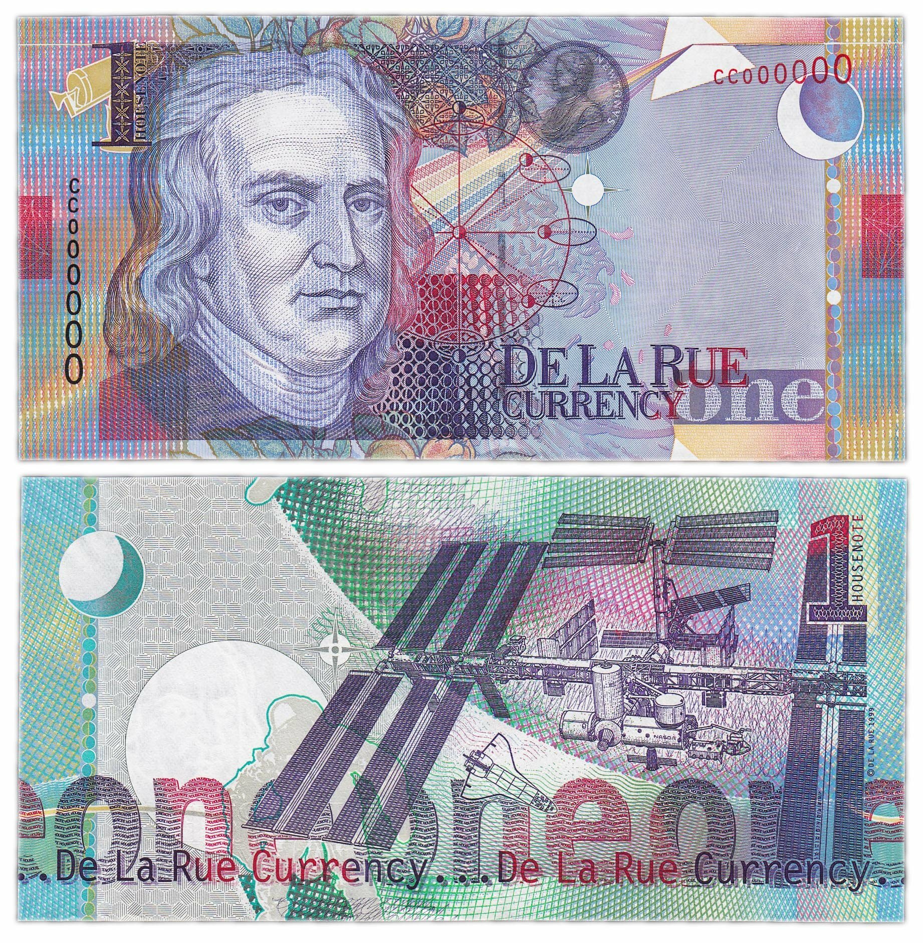 Тестовая банкнота Англия 1 фунт 1999 De La Rue Исаак Ньютон