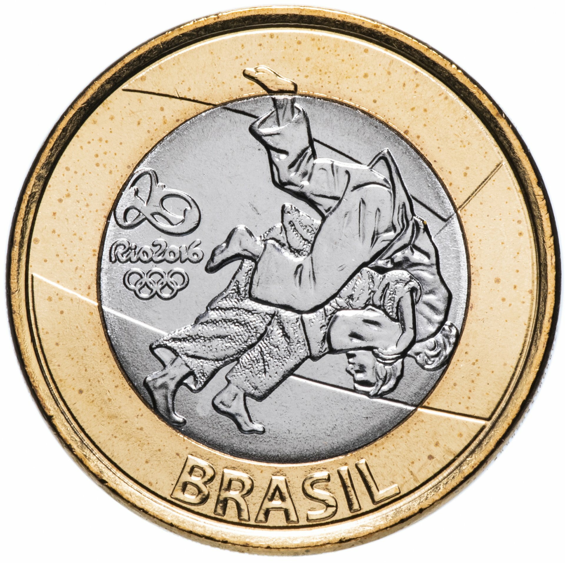 Бразилия 1 real реал 2015 "XXXI летние Олимпийские Игры, Рио-де-Жанейро 2016 judo дзюдо", Биметалл, в сохранности UNC