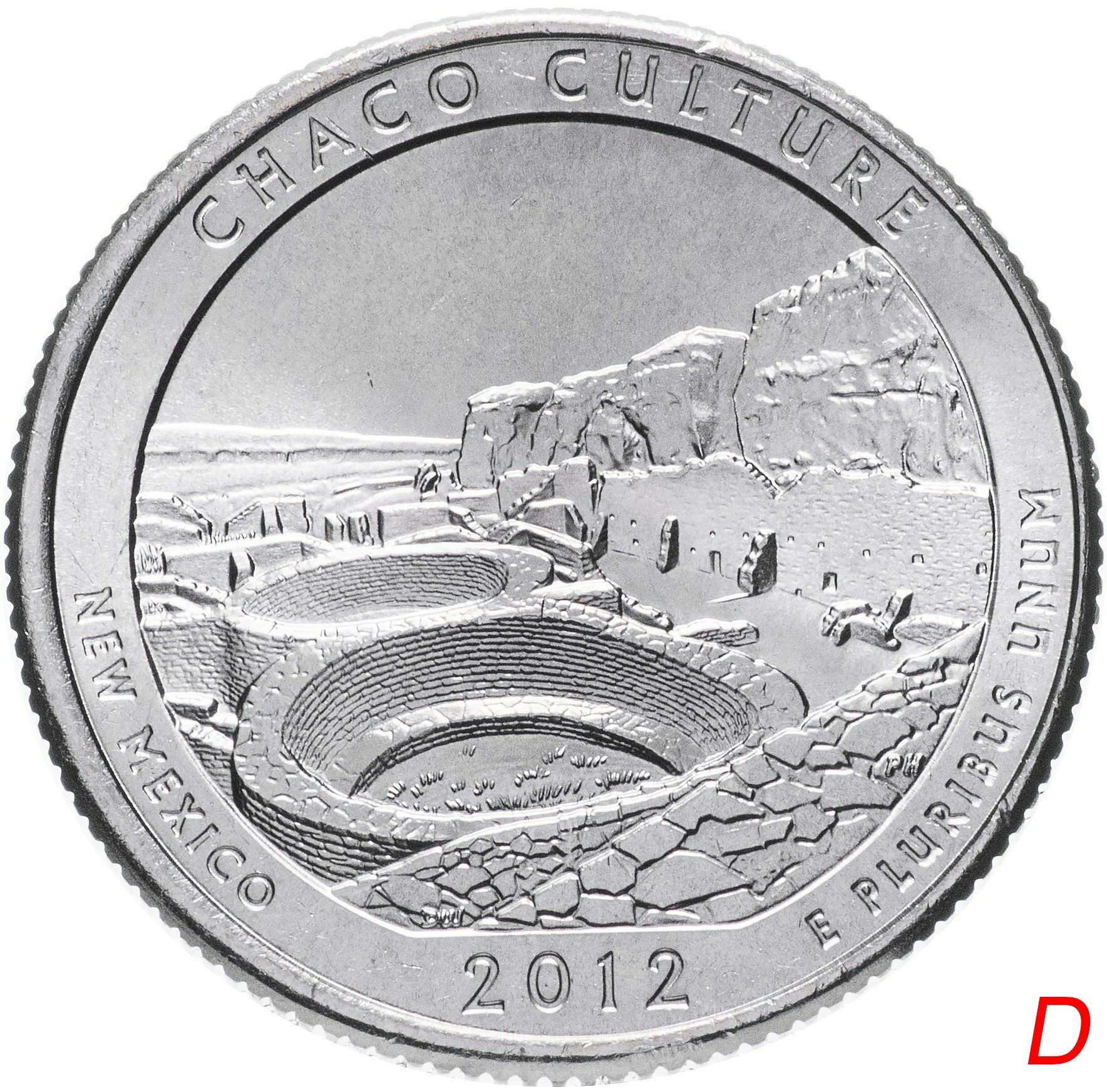 США 1/4 доллара 25 центов, квотер 2012 D — "Национальный исторический парк Чако" 12-й парк, Мельхиор медь-никель, в сохранности UNC