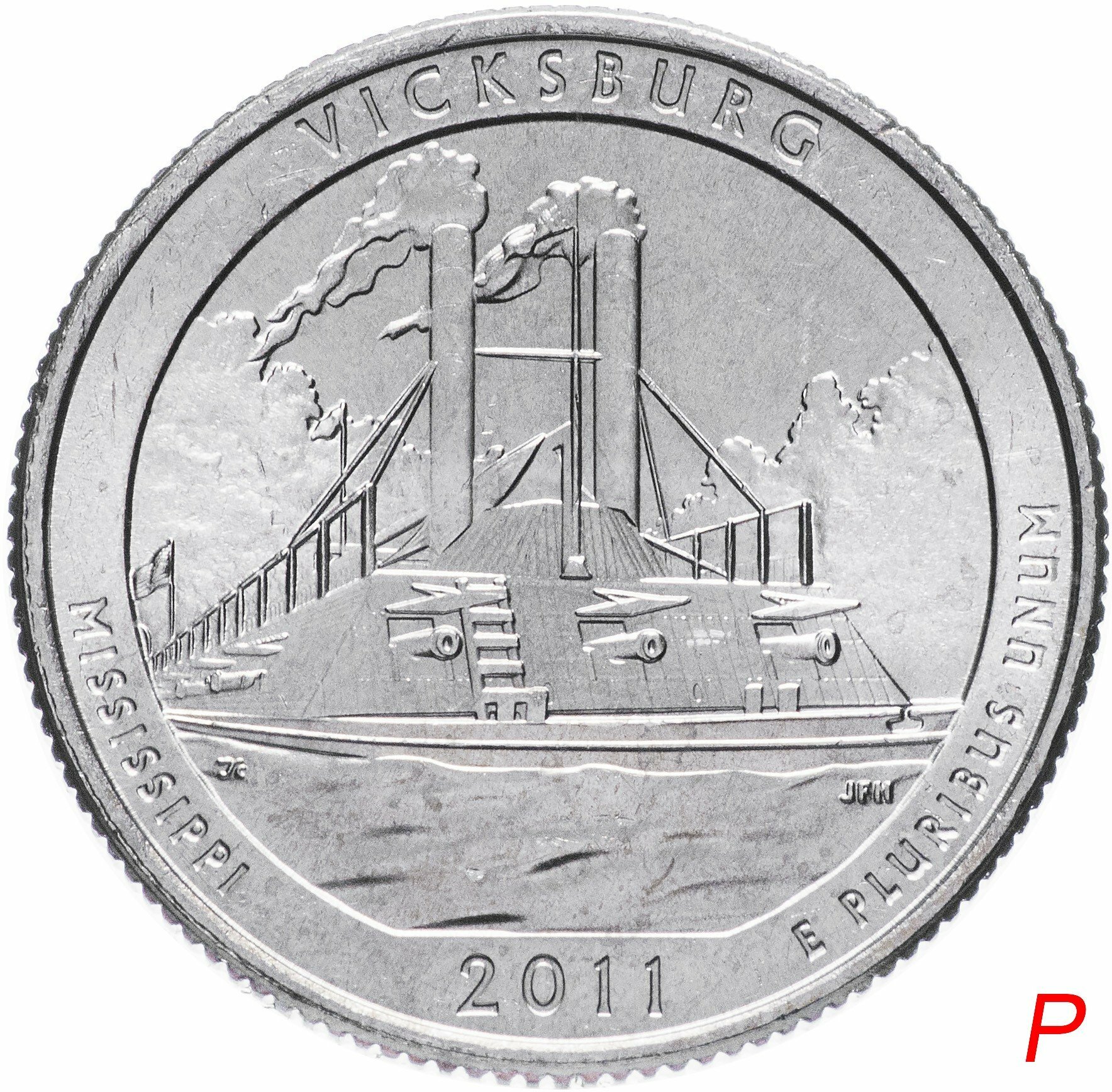 США 1/4 доллара 25 центов, квотер 2011 P — "Национальный военный парк Виксбург" 9-й парк, Мельхиор медь-никель, в сохранности UNC
