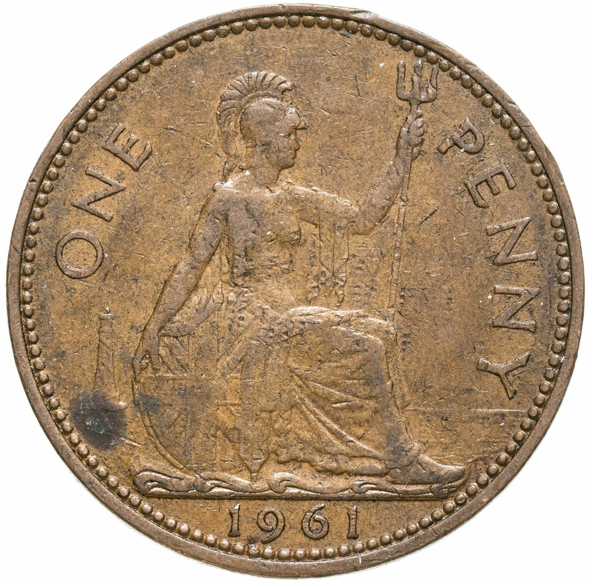 Великобритания 1 пенни penny 1961, Бронза, в сохранности VF