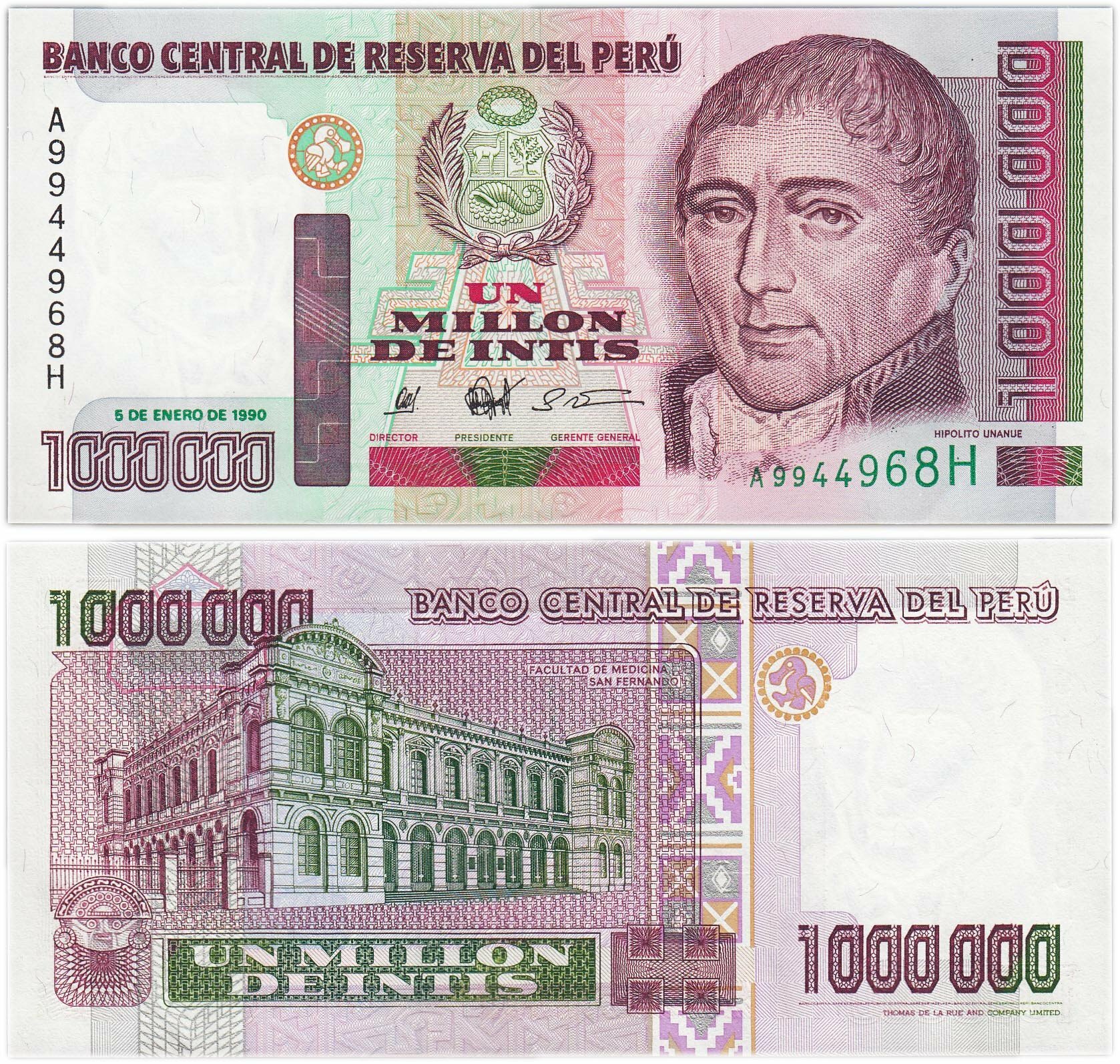 Перу 1000000 инти 1990 года P-148