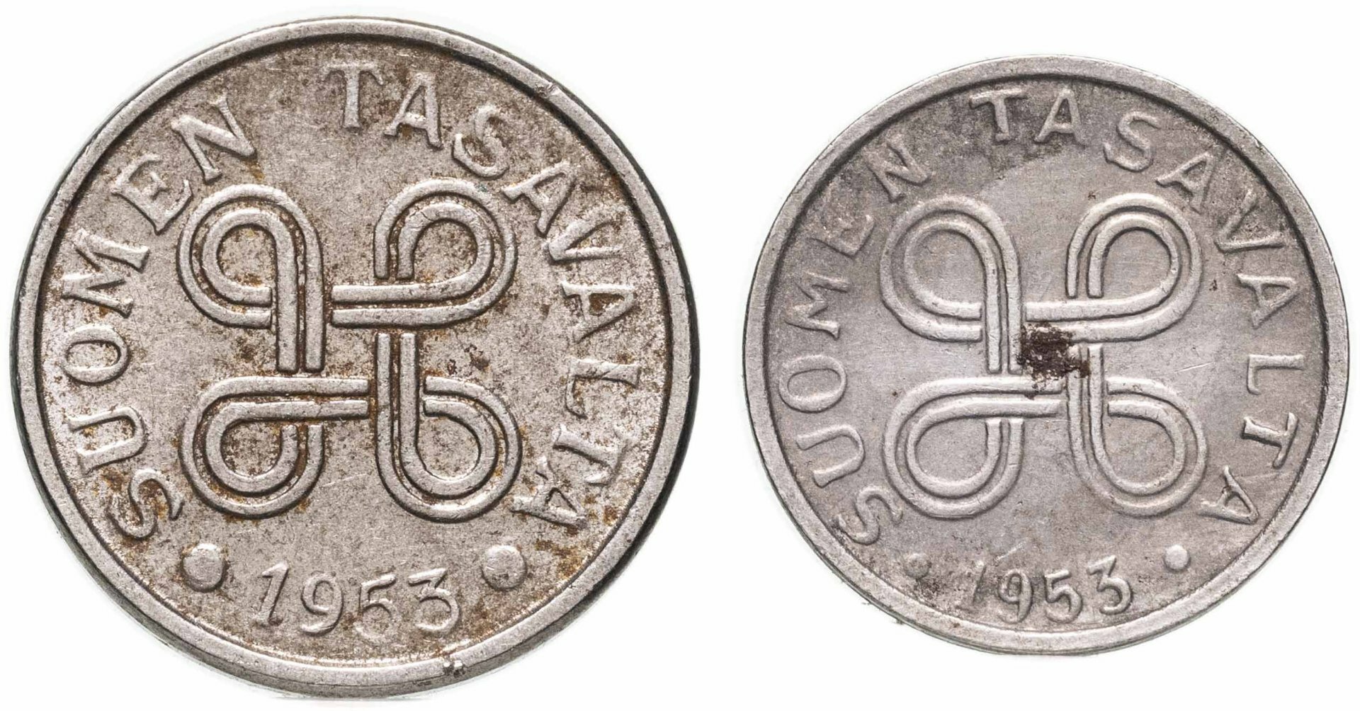 Финляндия годовой набор монет 1 и 5 марок 1953, Железо, в сохранности VF-XF