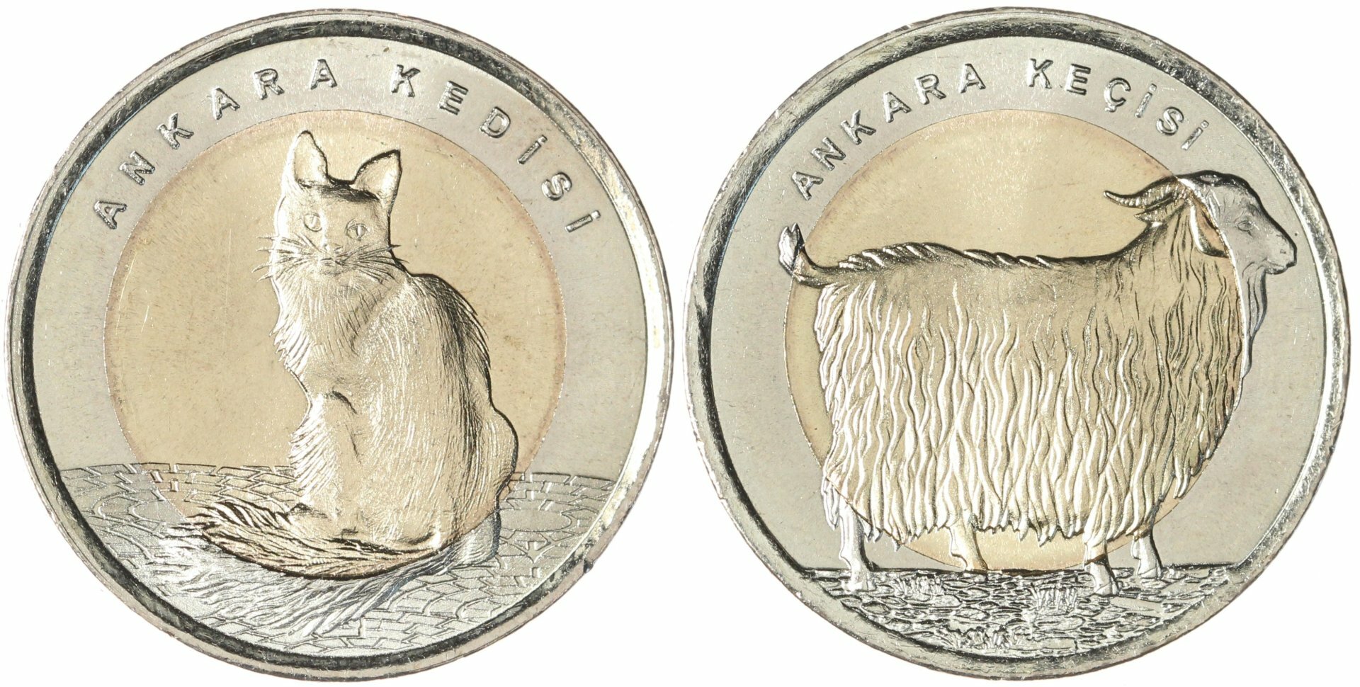 Турция набор монет 2015 2 штуки Кошка, Ангорская коза, Биметалл, в сохранности UNC