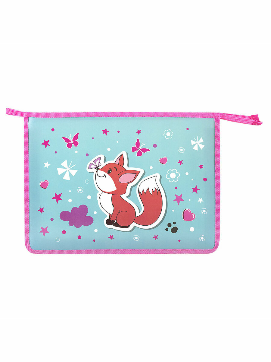 Папка для тетрадей / школы / труда / документов / бумаг на молнии Юнландия А4, 1 отделение, пластик, на молнии, Lovely Fox, 271451