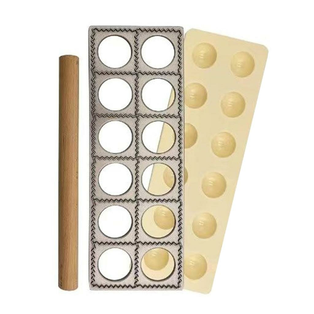 Пресс для равиоли алюминиевый деревянный