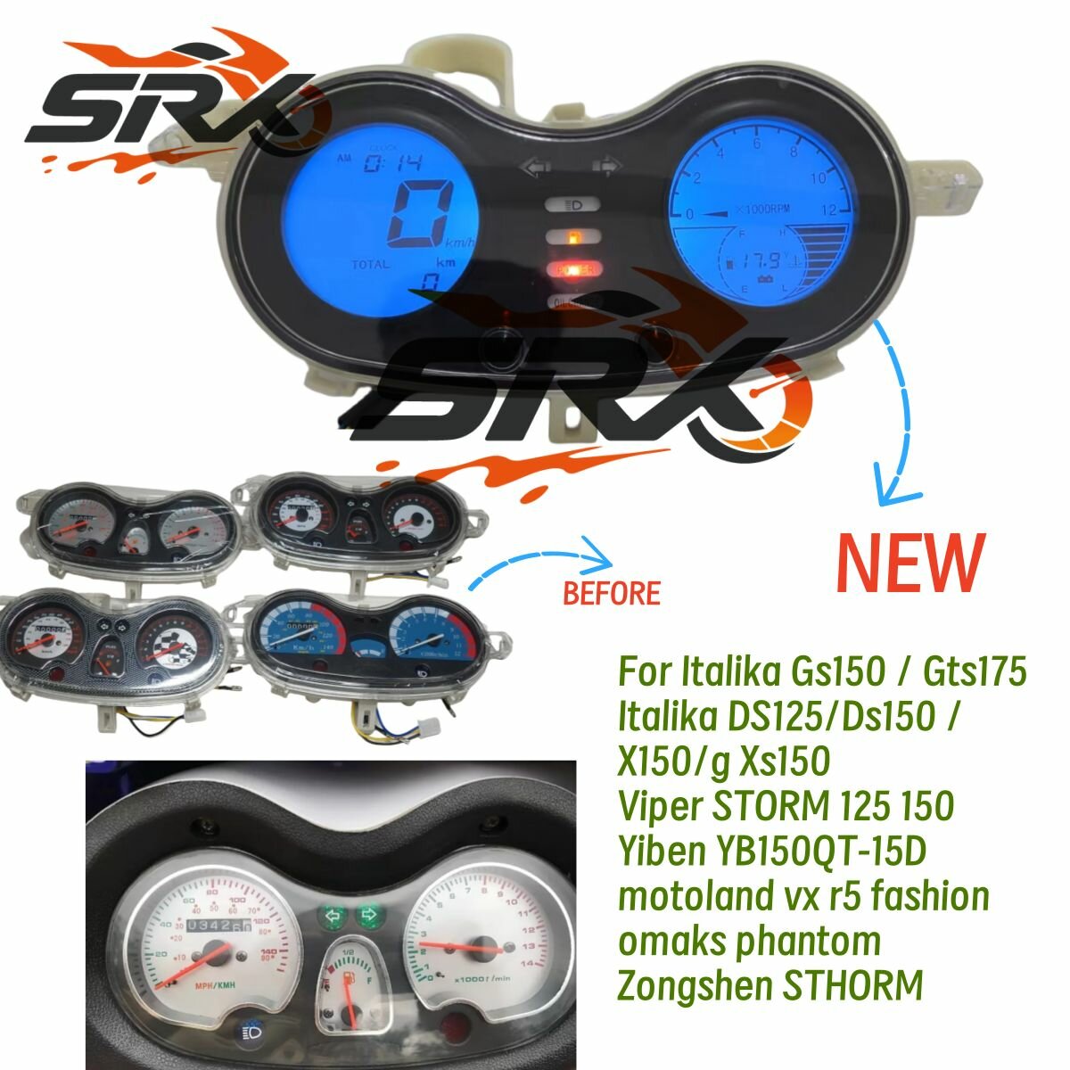 Цифровая светодиодная приборная панель со для мотоцикла Viper Storm, Yiben YB150QT-15D, Motoland VX R5 Fashion, Omaks Phantom, Omaks Falcone, Pioneer Leader