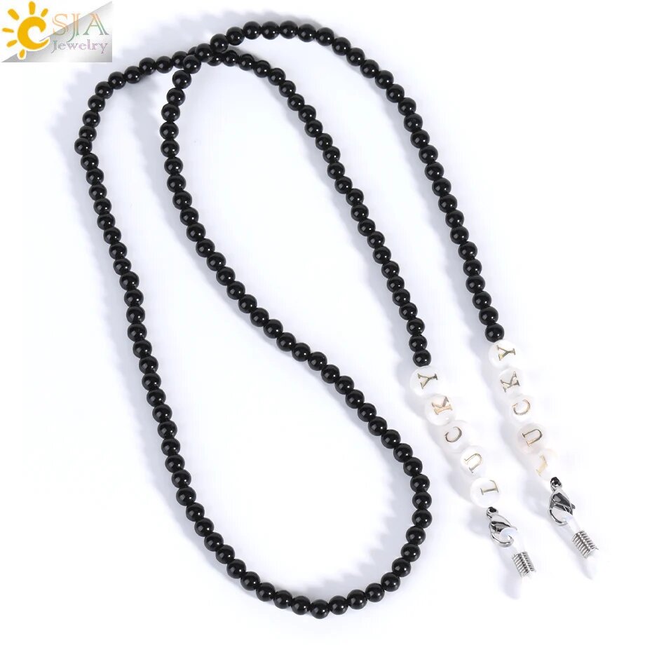 Цепочка для очков из камня CSJA Jewelry Черный, Obsidian