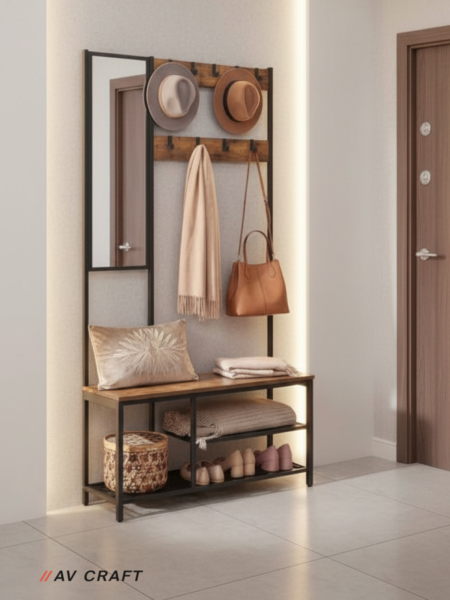 Напольная вешалка AV CRAFT, с зеркалом, лофт, металл, ЛДСП, 185x98x36 см