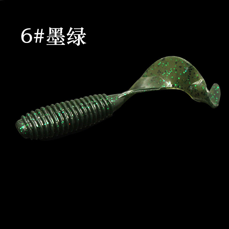 Рыболовная мягкая силиконовая приманка Твистер/Grub/Curly Tail Grub, имитация личинки с закрученным хвостом 7 см/3 г, 10 шт, темно-зеленая