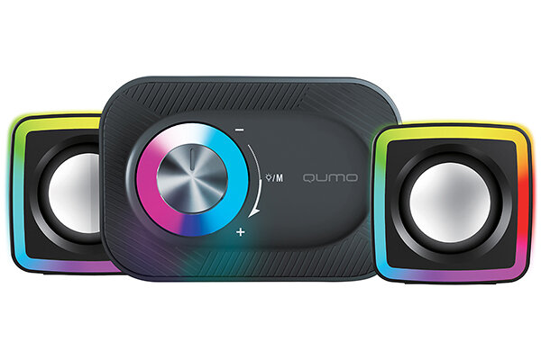 QUMO Колонки для компьютера 15 Вт MIRAGE , акустическая система 2.1 , объемное звучание, управляемая многорежимная RGB подсветка, питание USB+Jack 3,5мм