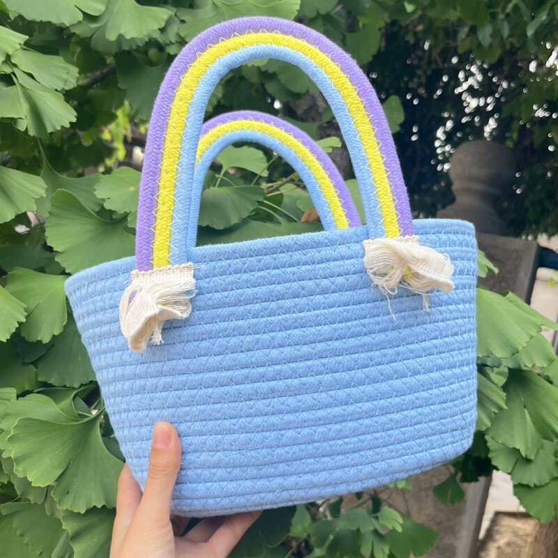 Сумка для девочек 2024 радужная сумка облака детские тканые сумки с подарками Сумка радуги большой небесно-голубой