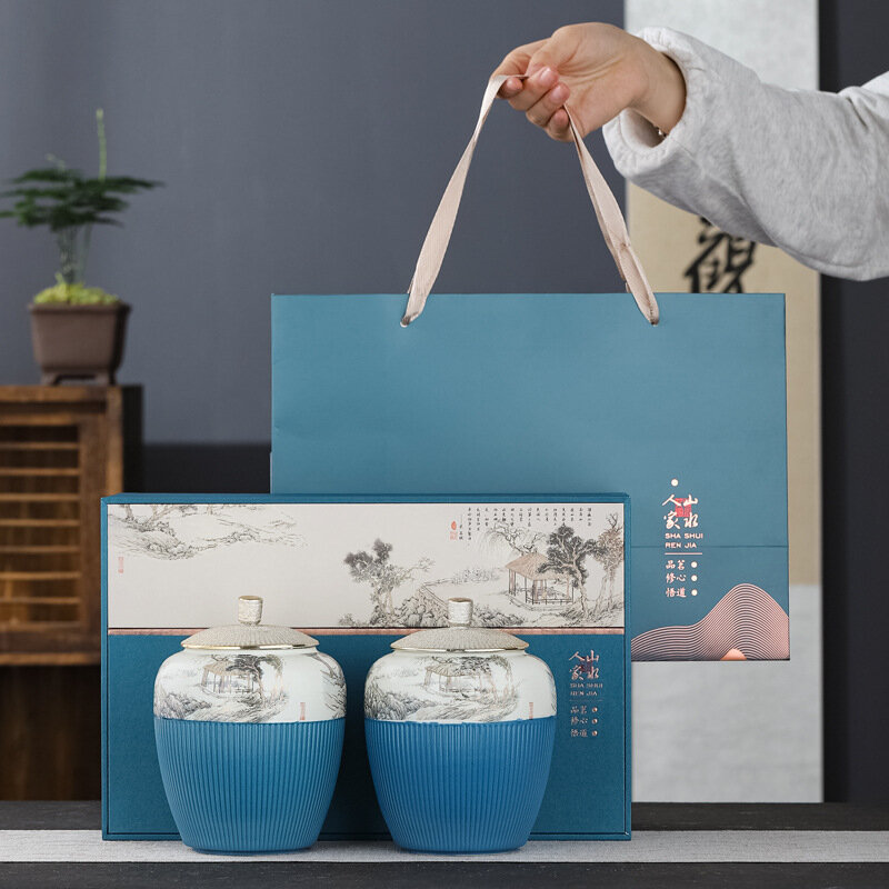 Керамическая банка для чая в китайском стиле пустая Подарочная коробка Универсальный черный чай зеленый чай Biluochun