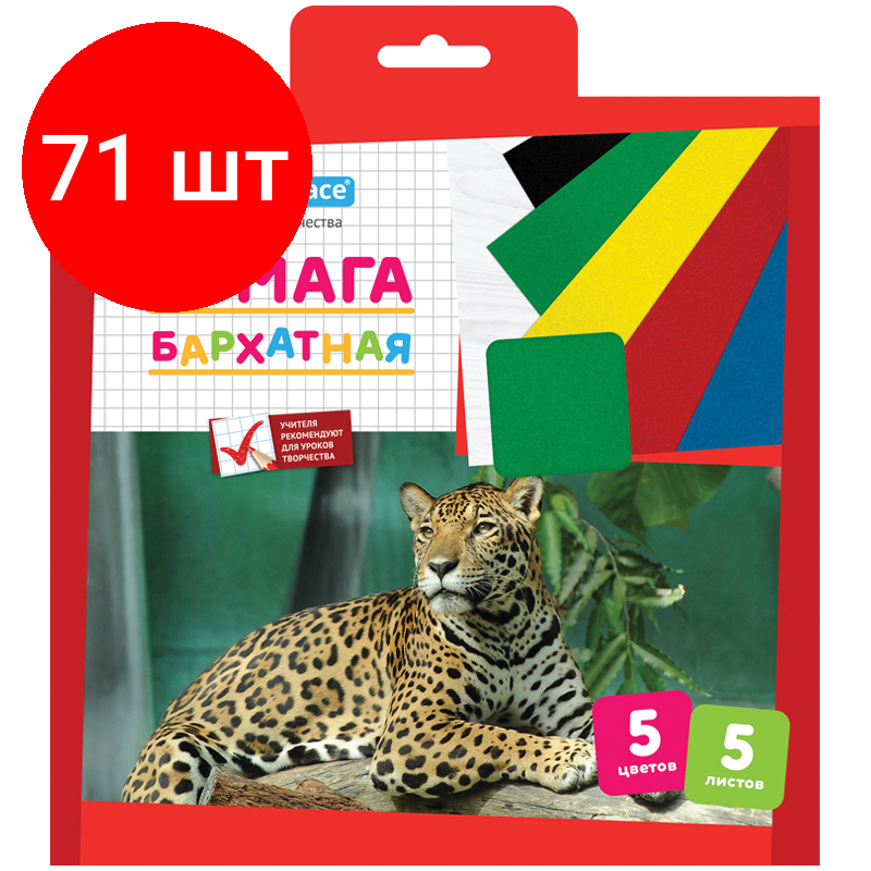 Комплект 71 шт, Бархатная бумага 200*200мм, ArtSpace, 5л, 5цв, в папке с европодвесом