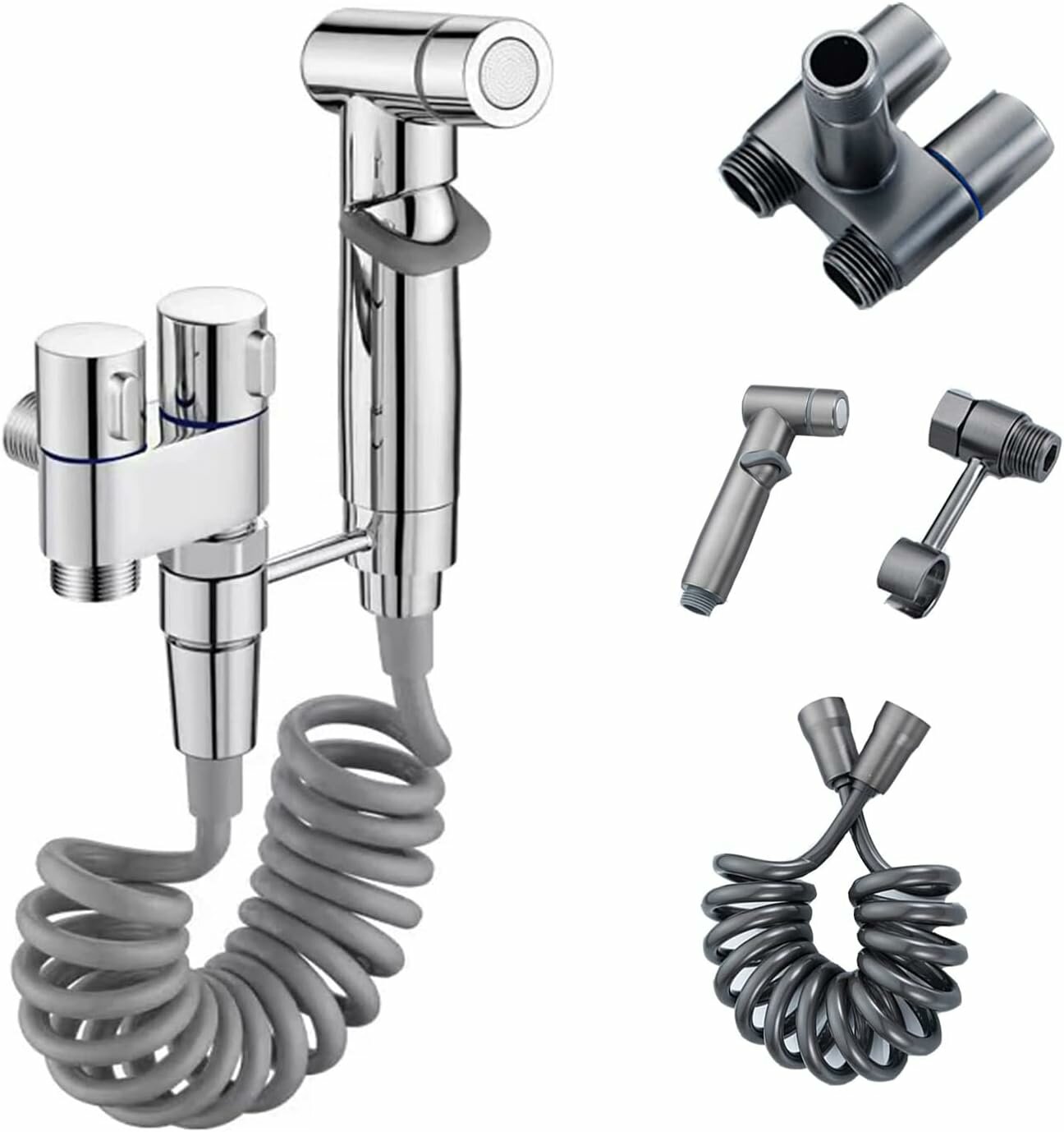 DUALFLOW Двухходовой клапан с двойным управлением, 1 вход 2 выхода для стиральной машины и смесителя унитаза, двухрычажный смеситель для ванной комнаты, легкий монтаж клапана биде (комплект B)