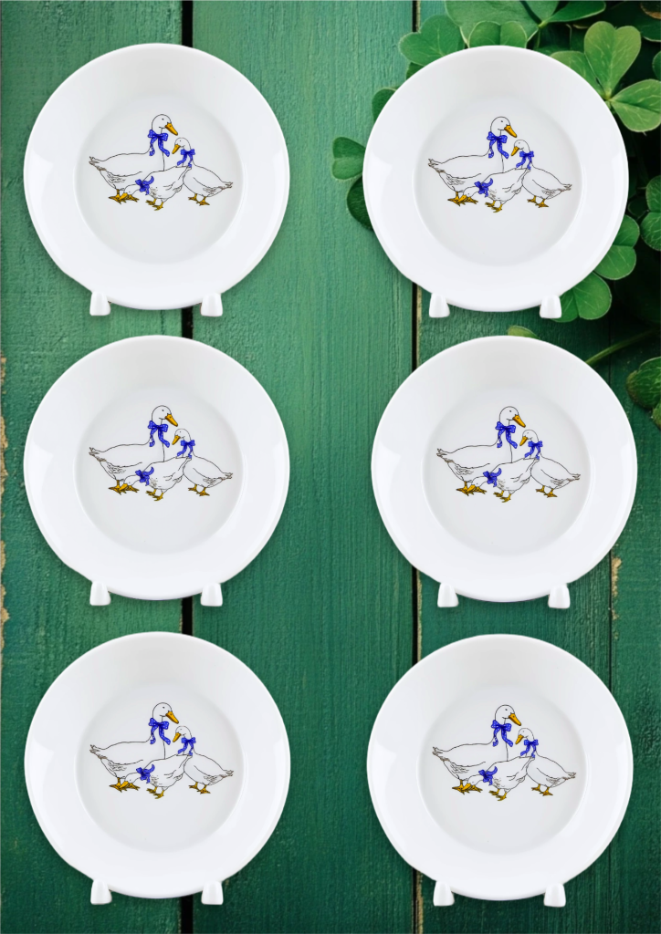 Блюдце фарфоровое 14 см 6 штук Гуси Дулевский фарфор