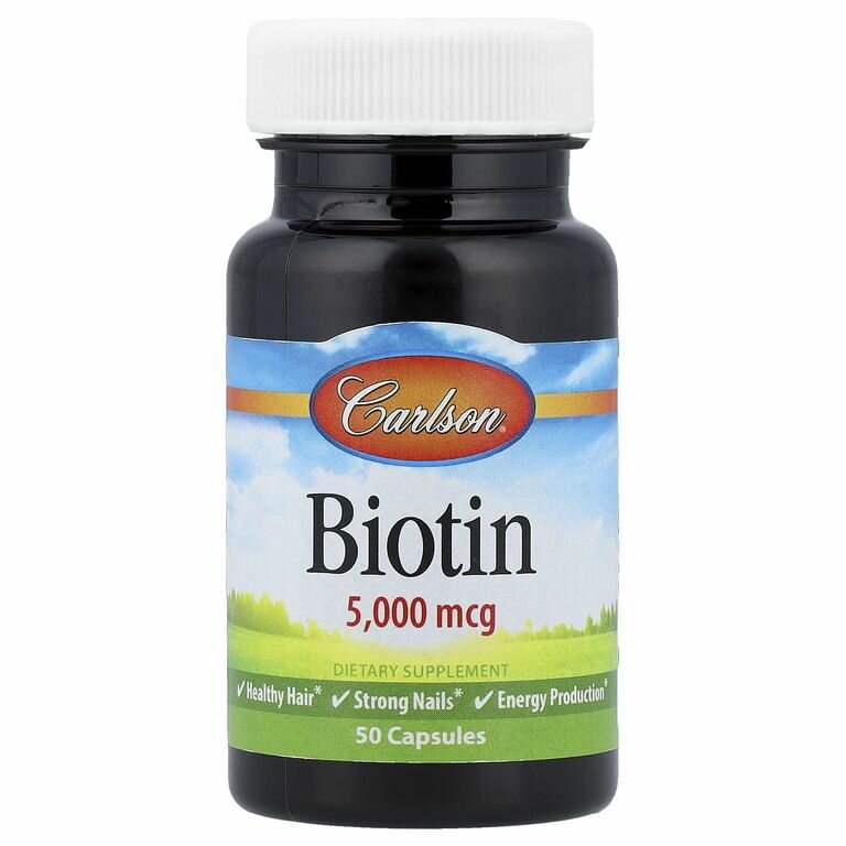 Carlson, Biotin, Биотин, 5000 мкг, 50 капсул