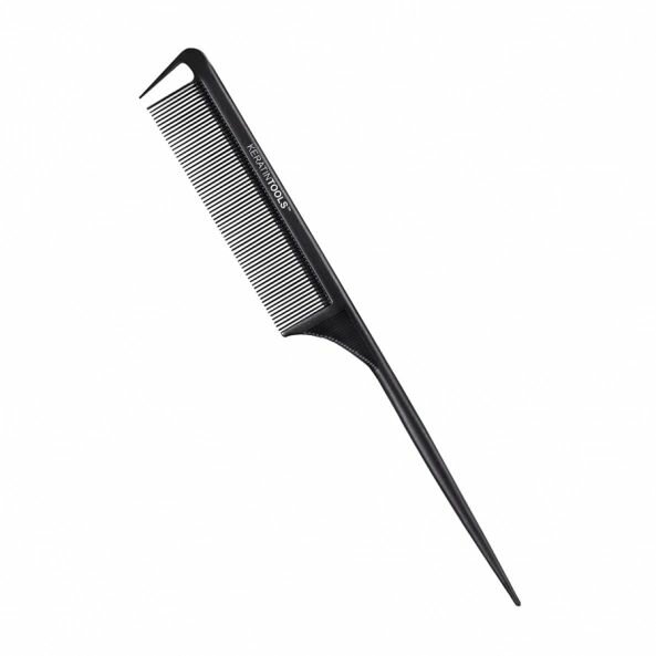 Расческа карбоновая с хвостиком, крючком Keratin Tools 1мм Черная