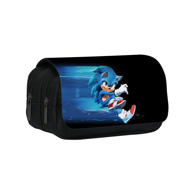 2026SONIC Аниме Соник Печатный холст Студенческая канцелярская коробка Пенал Двухслойный Большой объем Студенческий пенал на молнии