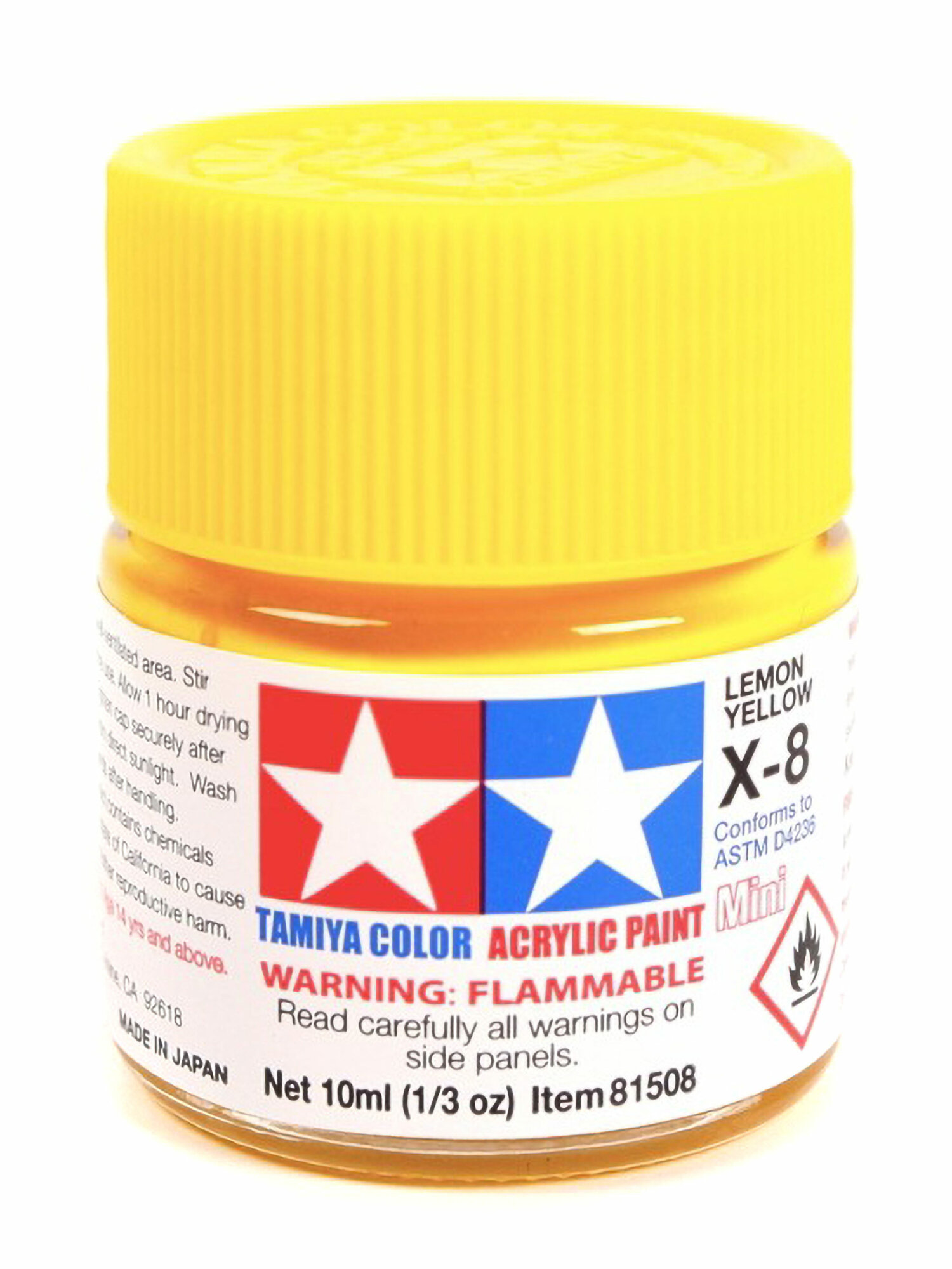 Краска акриловая Tamiya Color X-8 Lemon Yellow 81508 лимонная желтая глянцевая, 10 мл