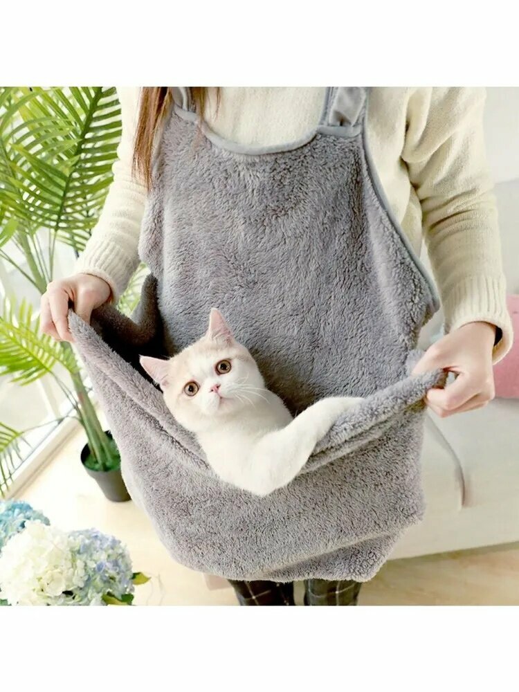 Теплая плюшевая переноска для кошек и щенков, переноска-кенгуру для прогулок "Сумка-кенгуру" WEH