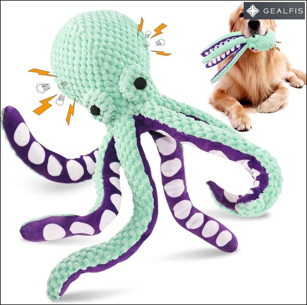 Игрушка для собак в виде осьминога с издающим звук механизмом подходит для всех размеров собак, прочная мягкая игрушка
