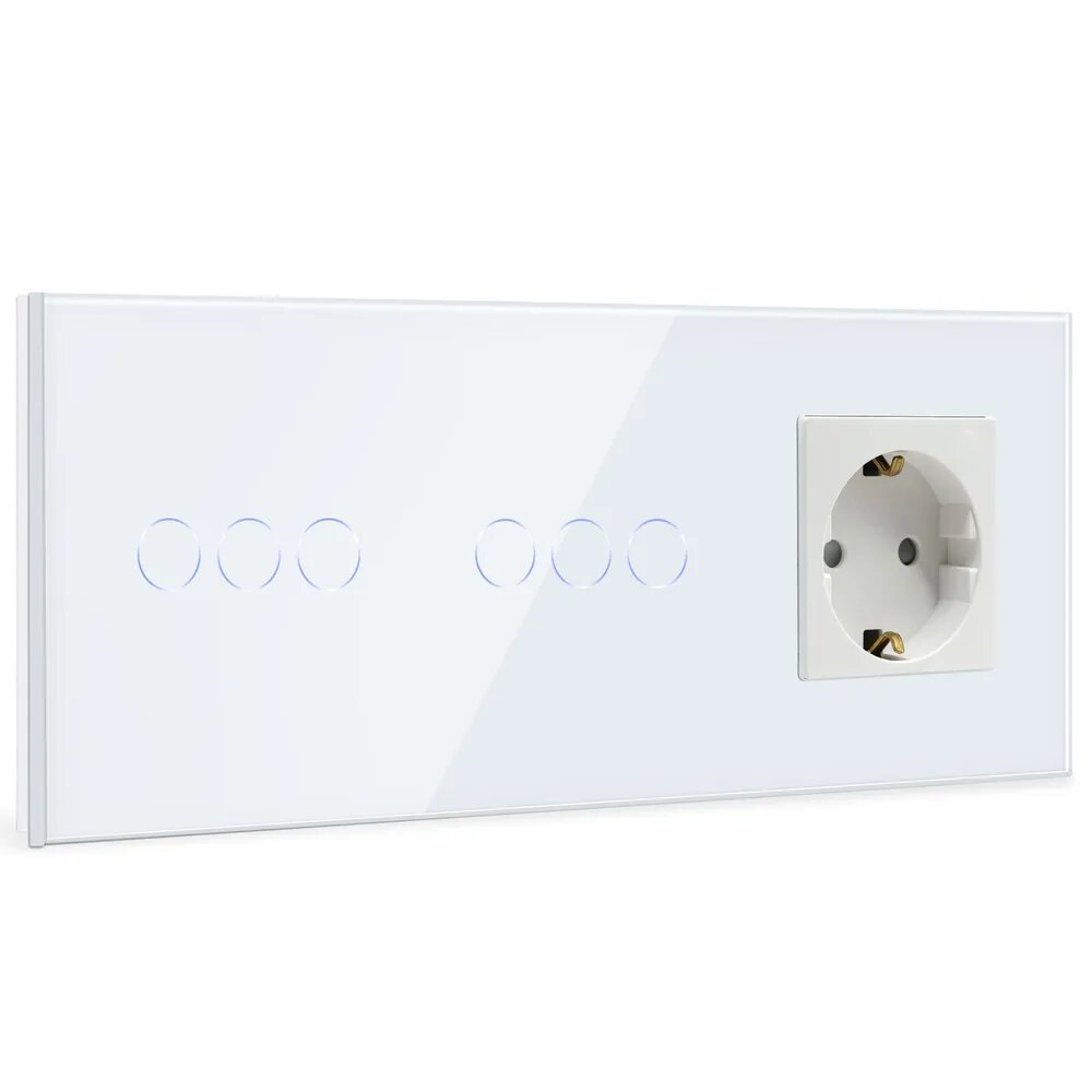 Розетка с cенсорный выключатель, 6 клавиша 1 розетка, Панели из стекла Белая,228mm