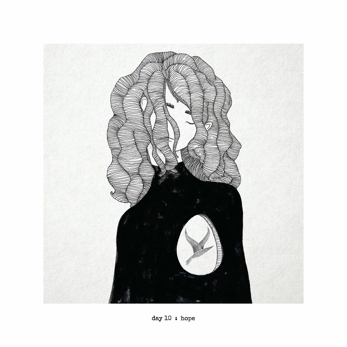 Постер интерьерный Inktober 20х20 см - авторская иллюстрация "Надежда"