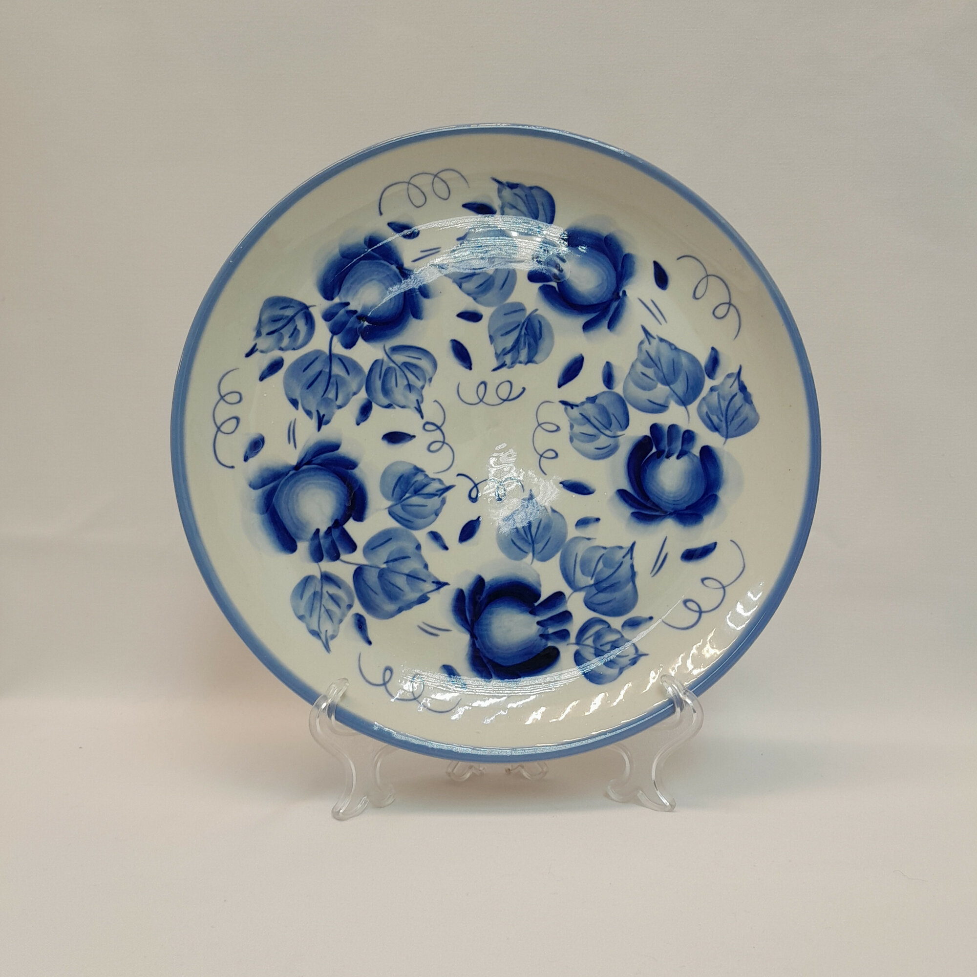 Декоративная тарелка Гжель Речицкий з-д , фарфор роспись 24 см, винтаж СССР