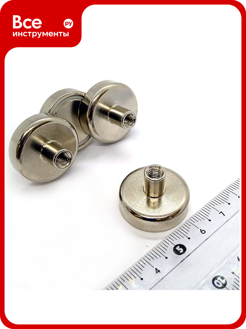 Магнитное крепление под болт и шуруп Проф‑Магнит, диск из стали с неодимовым сплавом, покрытие Ni‑Cu‑Ni, комплект