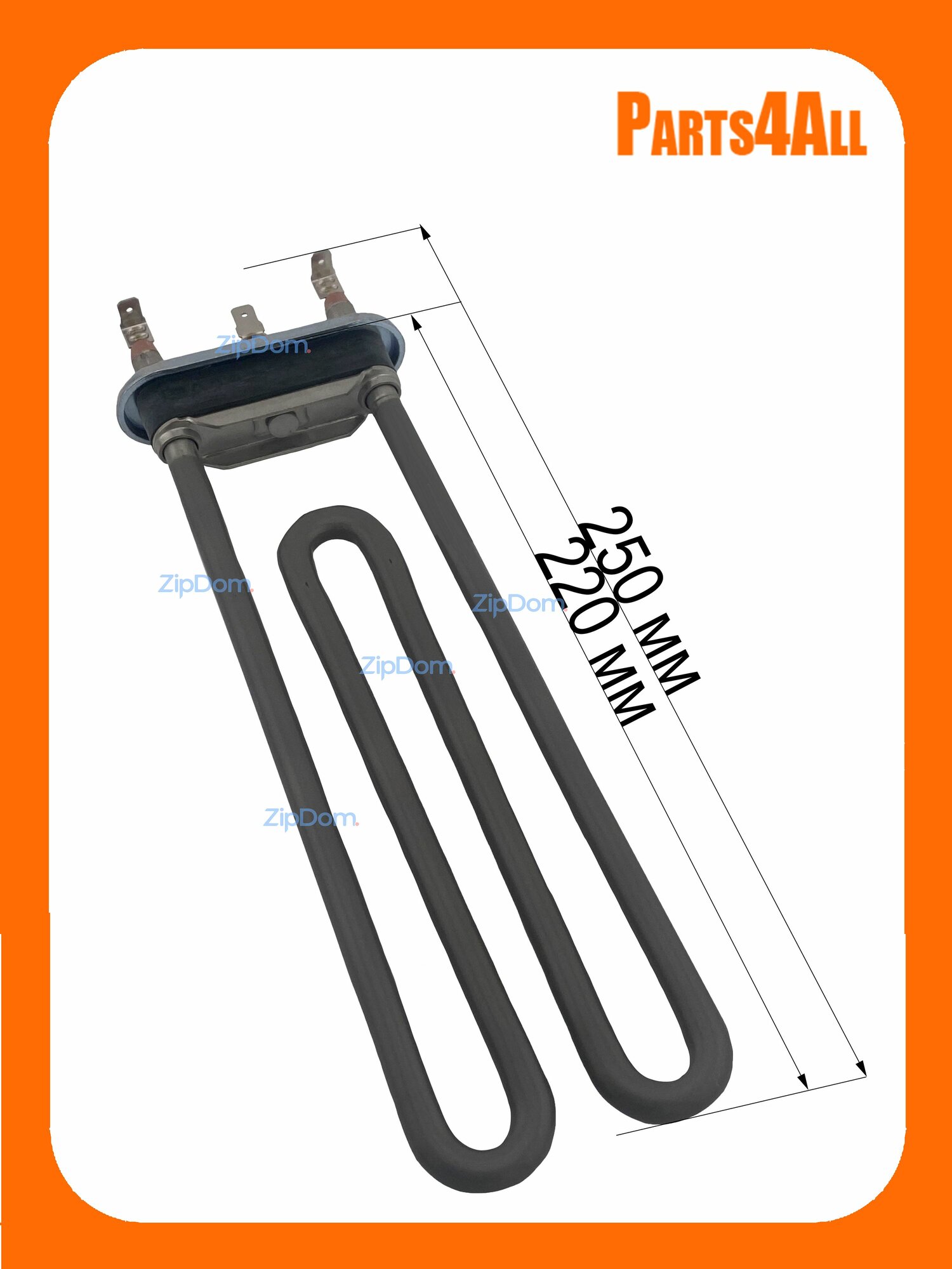 Тэн (нагревательный элемент) 2000W для стиральной машины SAMSUNG без отверстия под датчик, керамическое покрытие, L - 220 мм DC47-00033A, DC47-00033B KAWAI