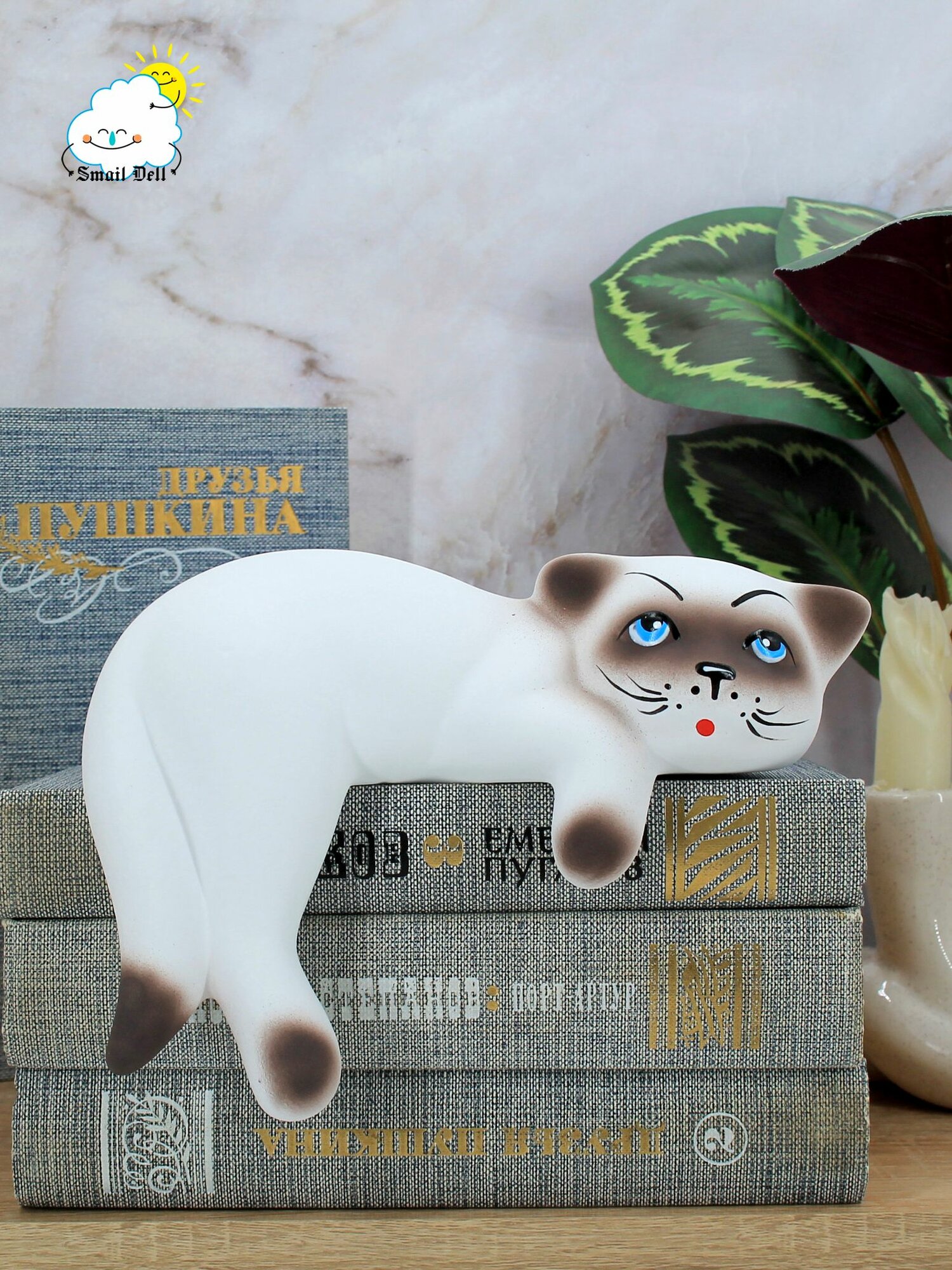 Статуэтка , свисающая фигурка Кот Сеня , 18 см , керамика , цвет белый с коричневым подпалом