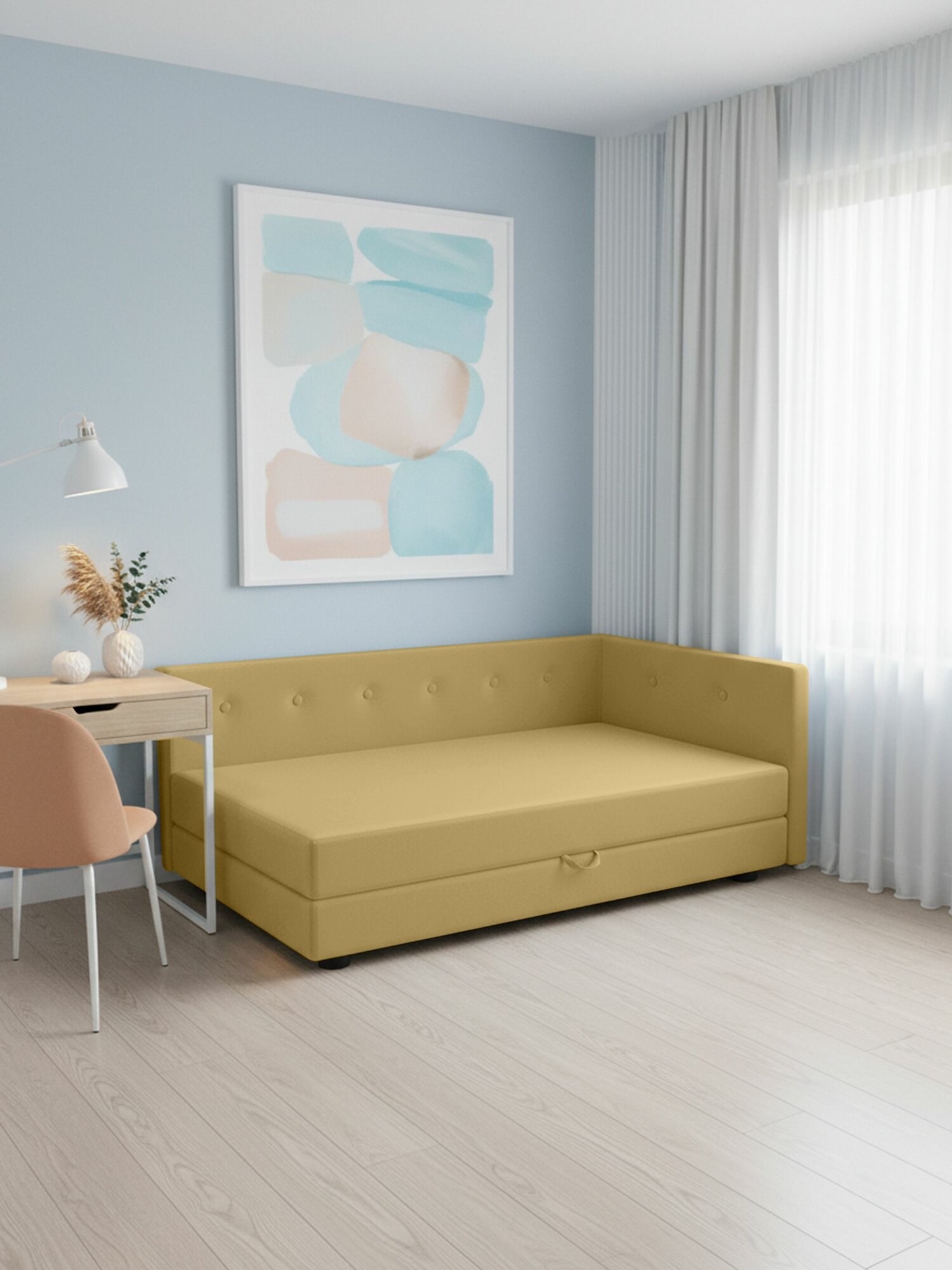 Тахта Лира Справа фокус- мебельная фабрика 130х210х76 см золотисто-беж