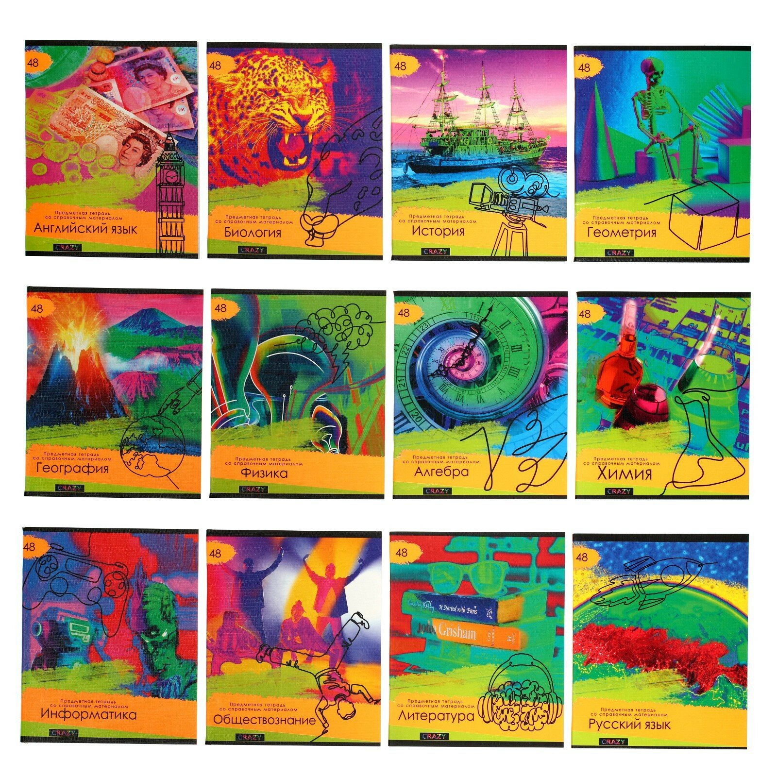 Предметные тетради Проф-Пресс "Крейзи", комплект 12 шт, 48 л, A5