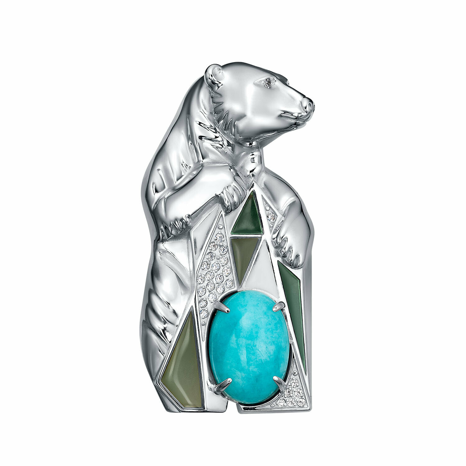Брошь KABAROVSKY, серебро, 925 проба, фианит, амазонит