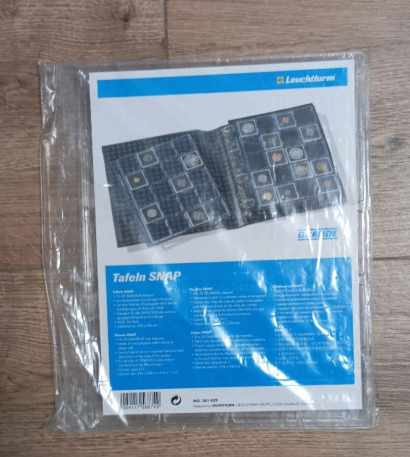 Листы Encap Quadrum mini для монет, 20 шт, прозрачные, белый цвет