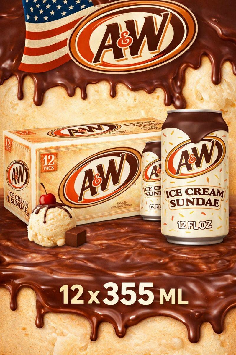 Газированный напиток A&W Ice Cream Sundae Soda USA (A&W Пломбир), 12 шт * 355 мл, США