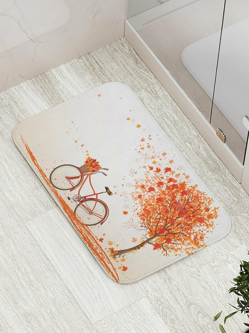 Коврик для ванной комнаты и туалета противоскользящий "На велосипеде за листьями" 52х77 см, JoyArty
