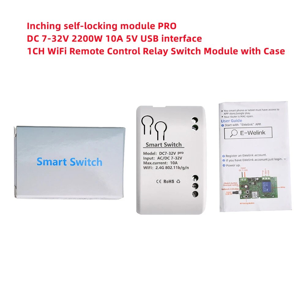 Реле модуль Wi-Fi 1CH, DC 7-32V, 10A, 2200W, NO 433MHZ case Pro