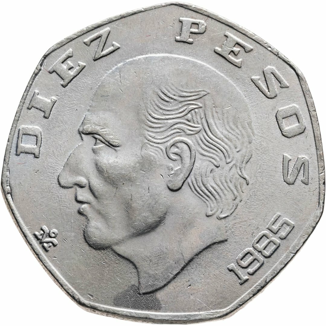 Мексика 10 песо (pesos) 1985 Семиугольник, Медно-никель /не магнетик/