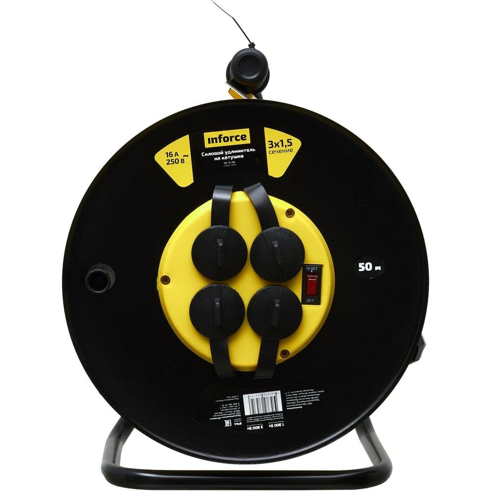 Силовой удлинитель на катушке Inforce 4 гнезда, с/з ПВС 3х1,5 16A 50м IP44 GRANITE ZG 09-15-06