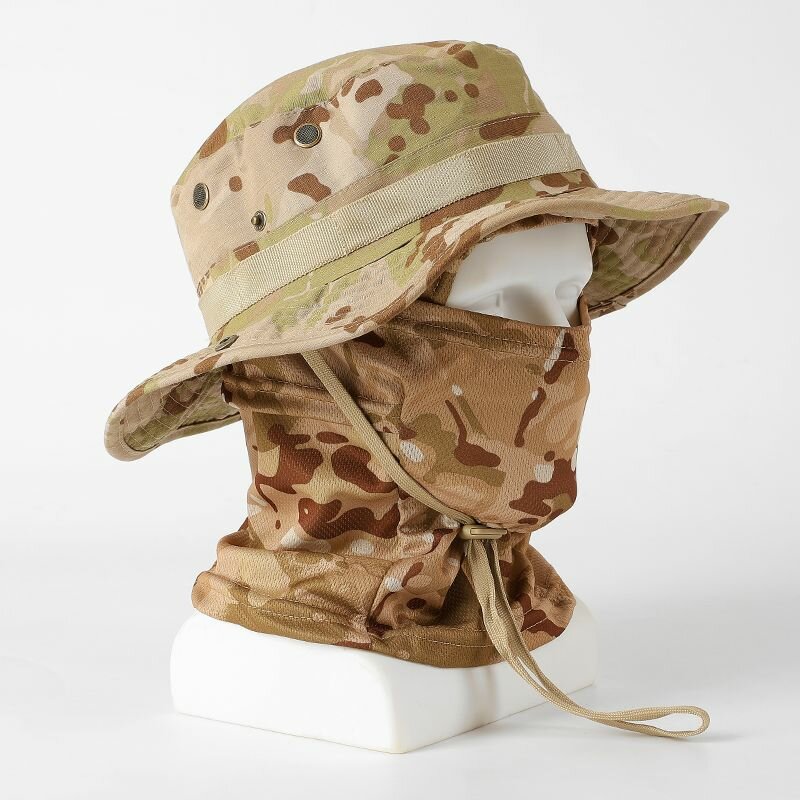 Камуфляжная круглая шляпа с полями, тактическая маскировка для активного отдыха, маска для лица для походов и велоспорта, шляпа для кемпинга и рыбалки, защита от солнца
