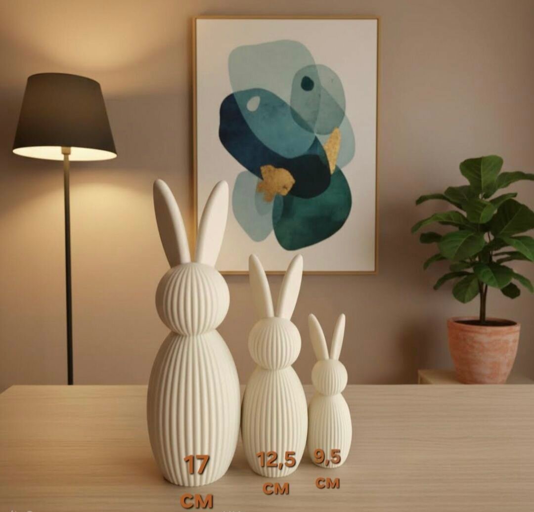 Декоративная фигурка набор из 3-х штук Зайчики из пластика, бежевый, декор интерьера