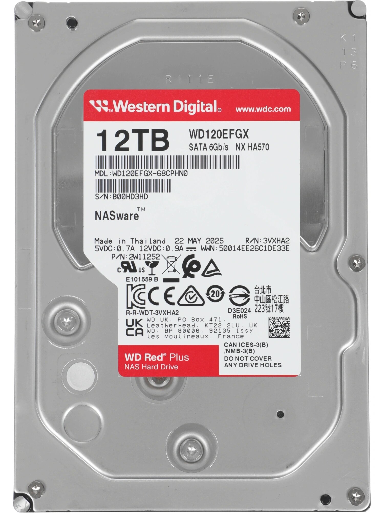 Жесткий диск 12TB WD SATA-III WD120EFGX Red Plus 7200rpm 3.5"