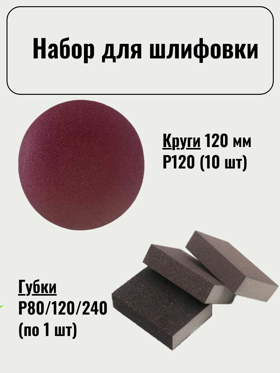 Набор для шлифовки: абразивные губки P80/P120/P240(3шт) и круги 125 мм P120 (10 шт), 13 шт
