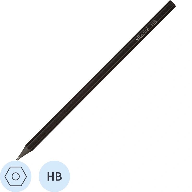 Карандаш чернографитный Attache плаcтик, б/ласт, HB, черн. корп,6шт/уп