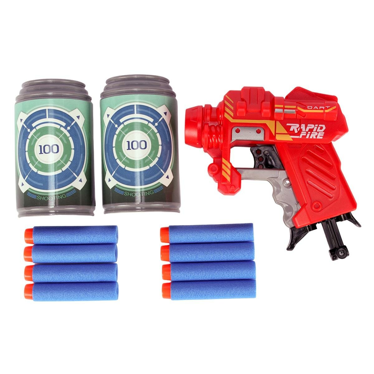 Игровой пистолет с мягкими пулями, красный, 1 бластер, 4 пули, 2 мишени